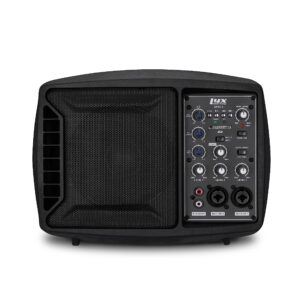 lyxpro spa-5.5 small pa speaker monitor class-d amplifier 3 channel mixer 3 band eq, powerful compact active speaker system amp with mixer 48v phantom power