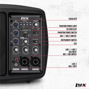 LyxPro SPA-5.5 Small PA Speaker Monitor Class-D Amplifier 3 Channel Mixer 3 Band EQ, Powerful Compact Active Speaker System amp with Mixer 48V Phantom Power