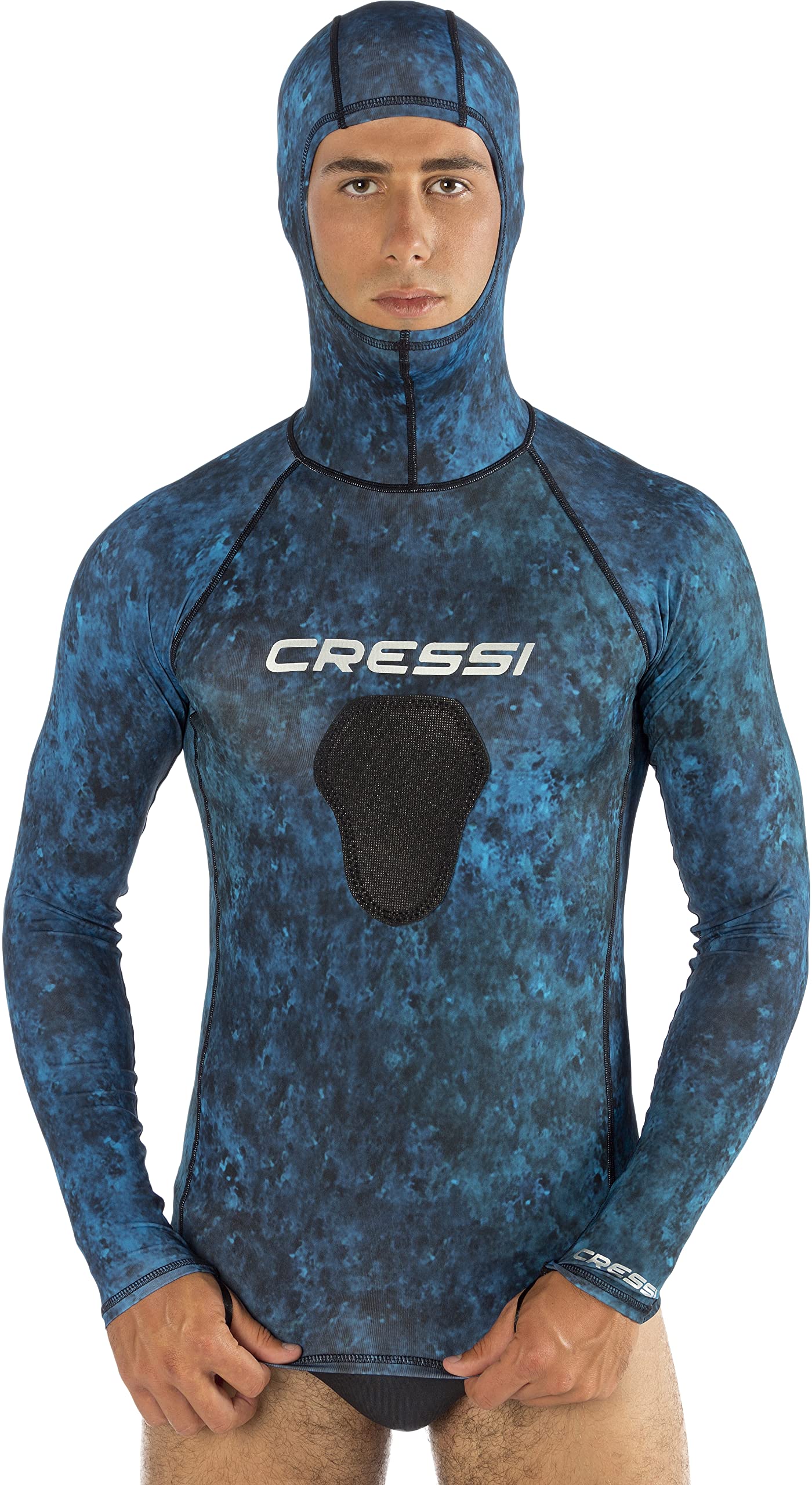 Cressi Hunter Hooded Rash Guard, Blue Camo, M