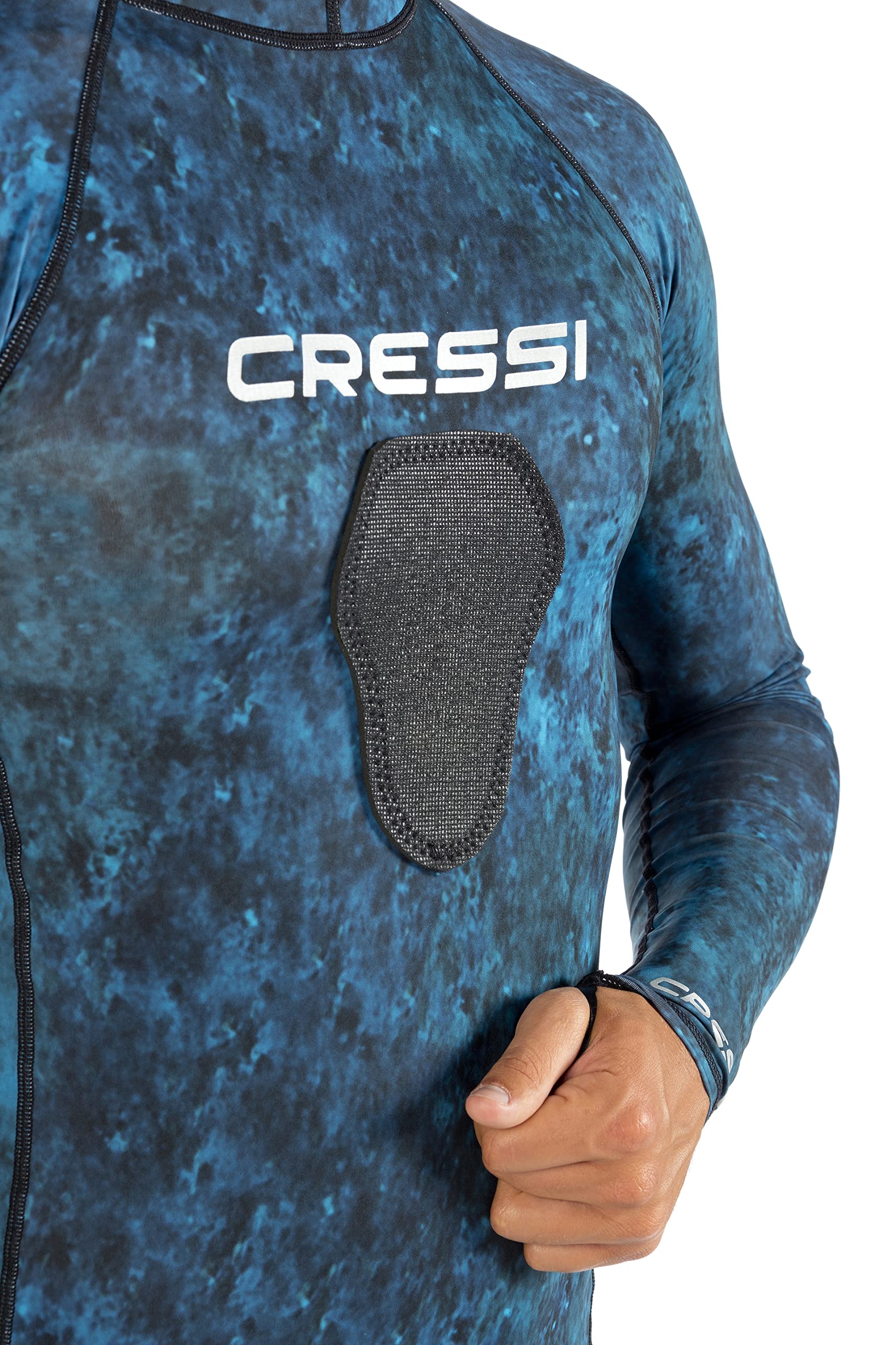 Cressi Hunter Hooded Rash Guard, Blue Camo, M