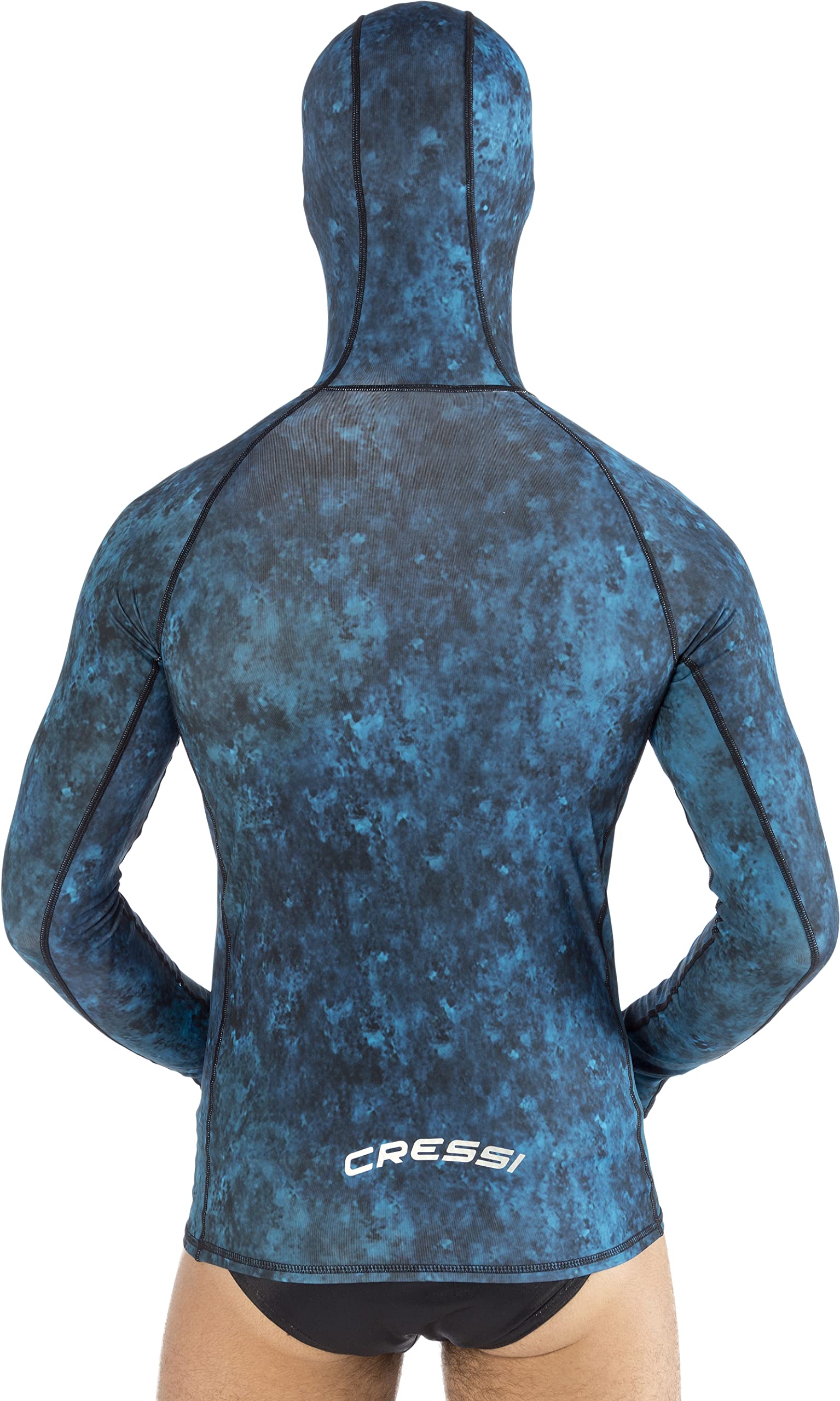 Cressi Hunter Hooded Rash Guard, Blue Camo, M