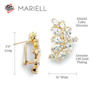 Mariell Gold Cubic Zirconia Crystal Bridal Earrings, Marquis Shape CZ Curved Clusters, Earrings for Wedding, Bridesmaids, Homecoming, Mother of the Bride