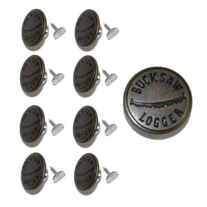 welch suspender buttons metal rivet for jeans, pants, button-end suspenders - button tack replacement and repair - bronze, 1 pack of 8 logger buttons