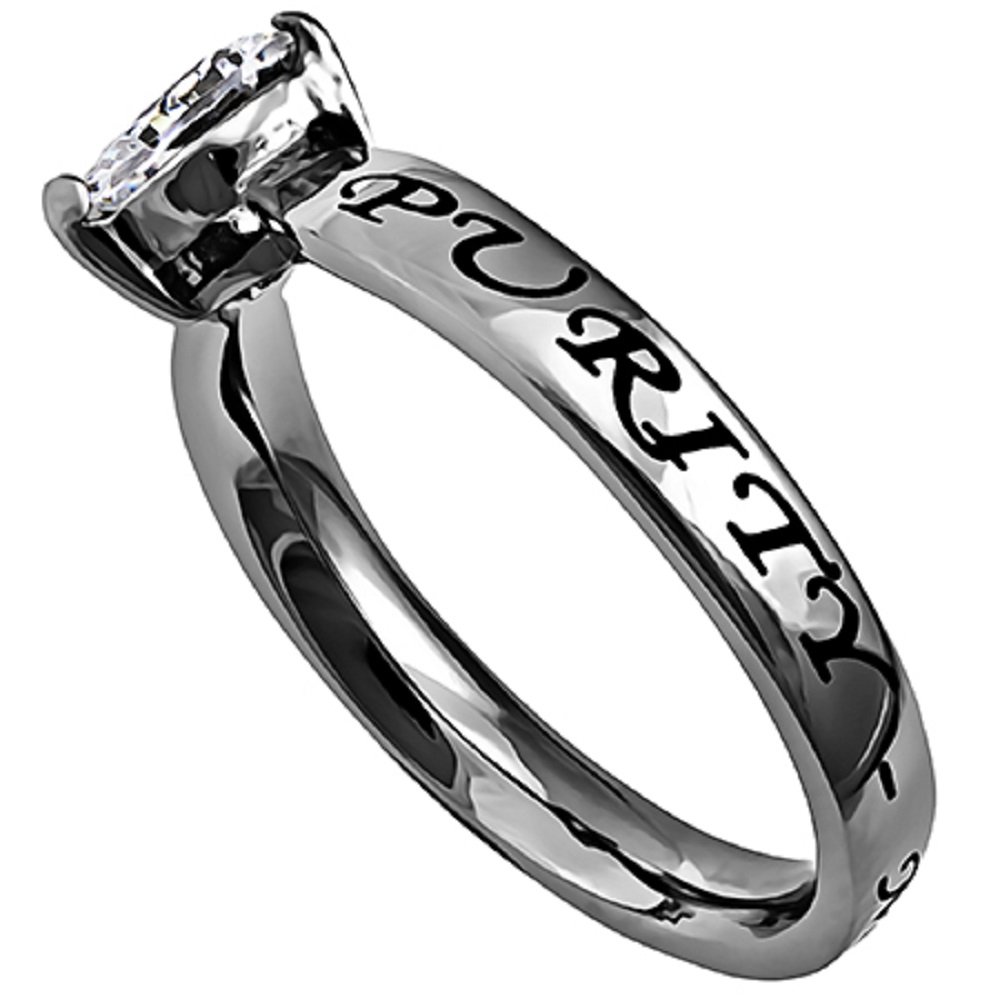 Spirit & Truth Christian Purity CZ Heart Solitaire Promise Ring High Polished Stainless Steel with Verse Matthew 5:8 (7)