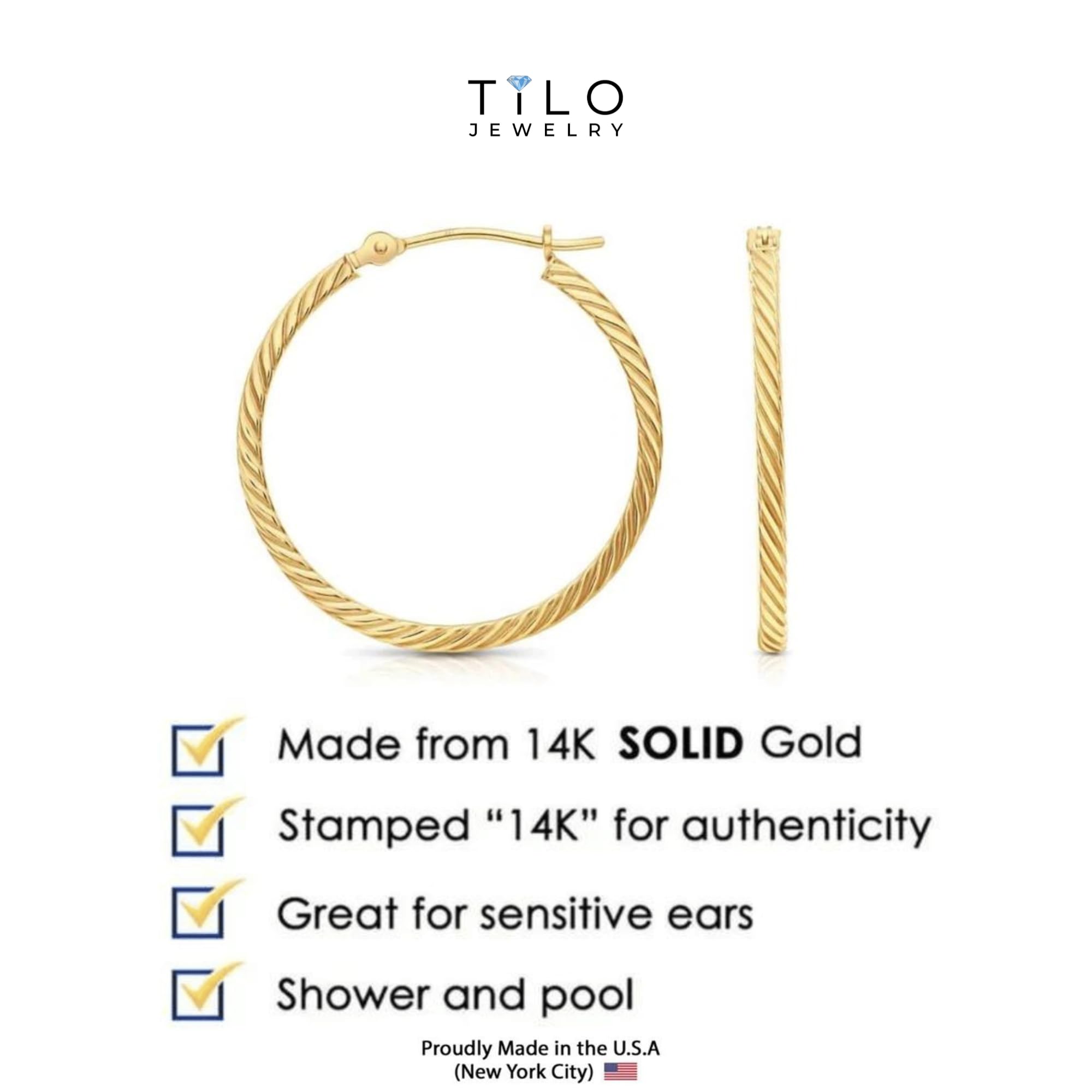 14k Yellow Gold Twisted Square Tube Hoop Earrings (35mm - 1.4'')…