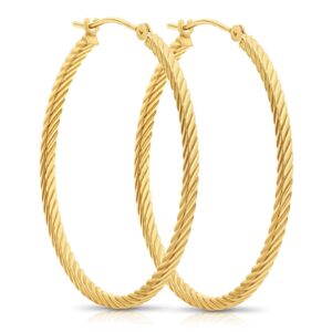 14k Yellow Gold Twisted Square Tube Hoop Earrings (35mm - 1.4'')…