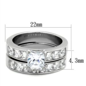 Marimor Jewelry His and Hers Stainless Steel 3.75 Carat Cubic Zirconia Bridal Set and Men's Eternity Wedding Band Women's Size 09 Men's 06mm Size 08