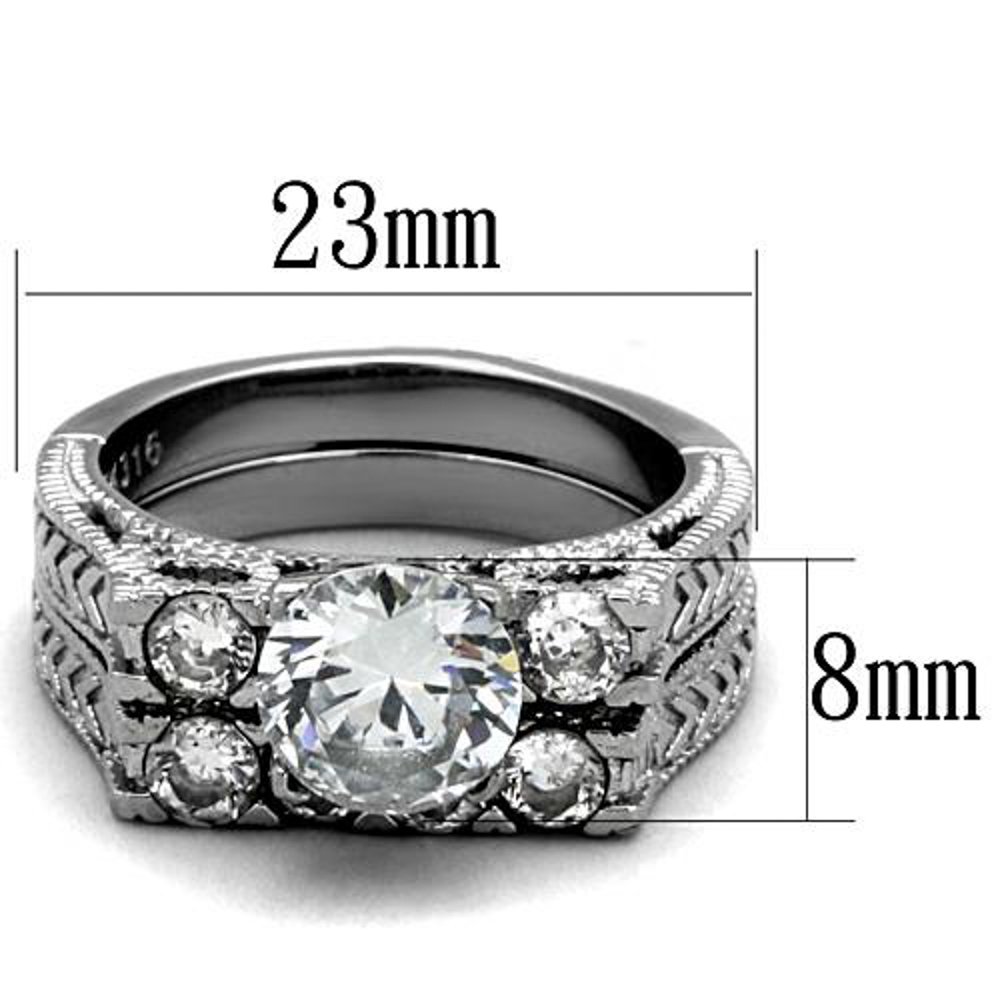 Marimor Jewelry His and Hers Stainless Steel 2.95 Carat Cubic Zirconia Bridal Set and Men's Eternity Wedding Band Women's Size 10 Men's 06mm Size 10