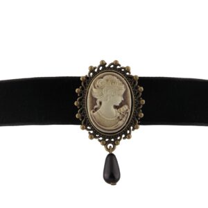 WUSUANED Fashion Retro Black Victorian Cameo Pearl Bead Velvet Choker Necklace (Relief Necklace)