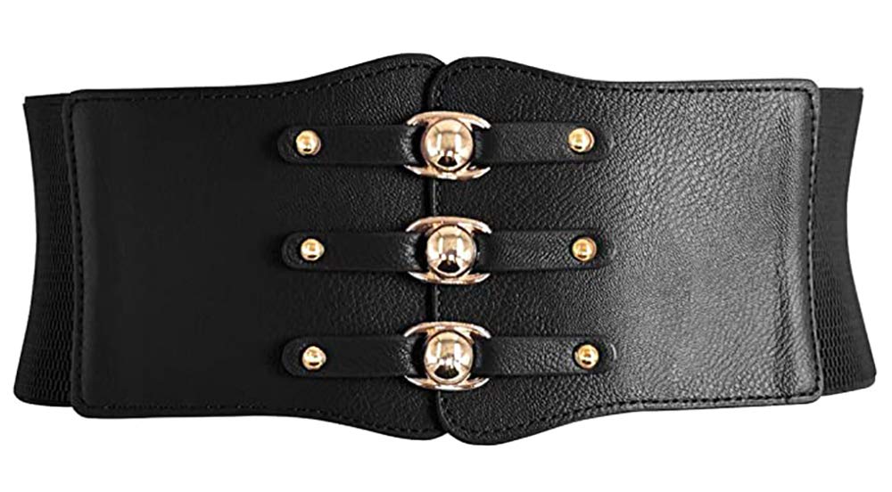 Nanxson Womens Elastic Wide Waist Band Tied Waspie Corset Obi Waist Belt PDW0077 (black)