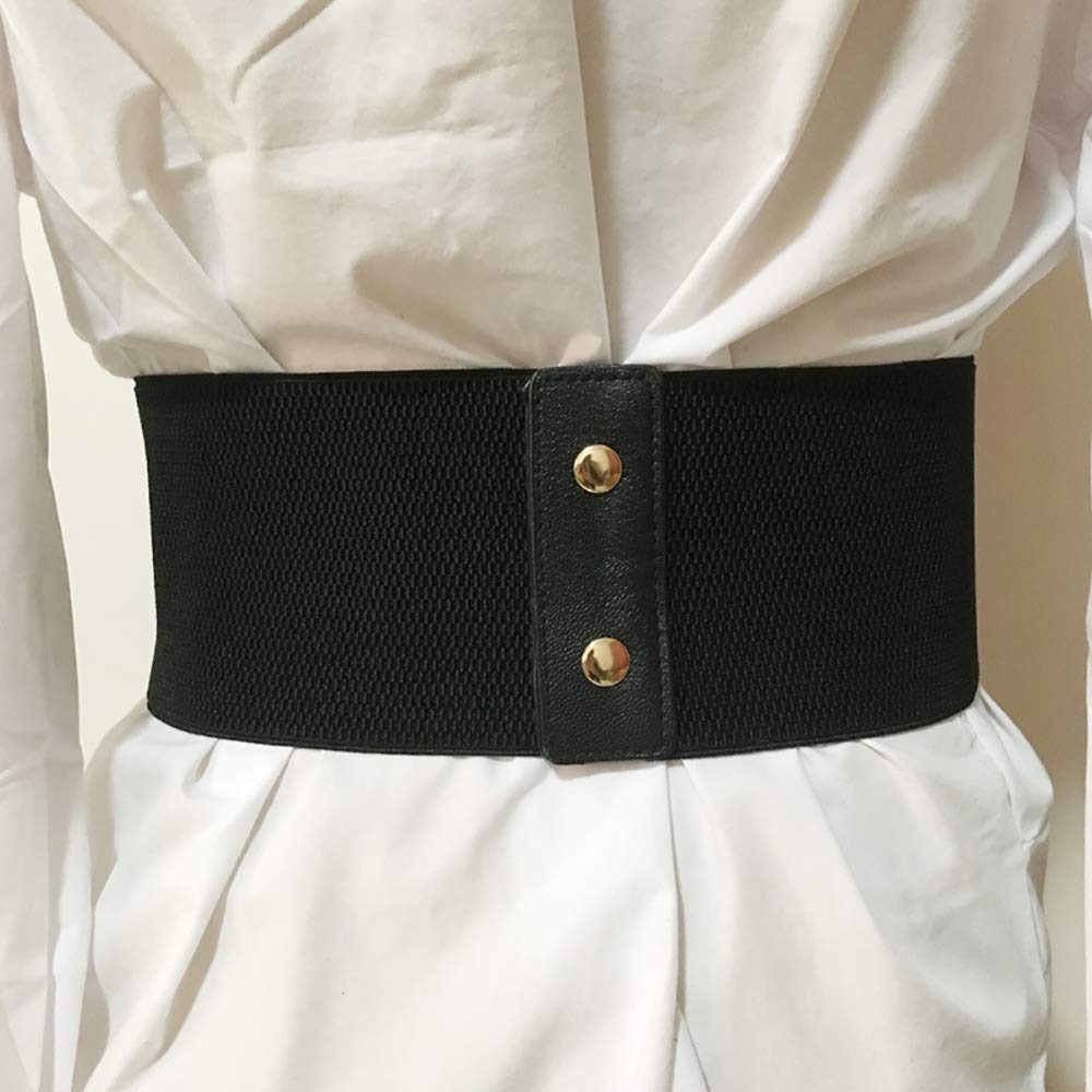 Nanxson Womens Elastic Wide Waist Band Tied Waspie Corset Obi Waist Belt PDW0077 (black)