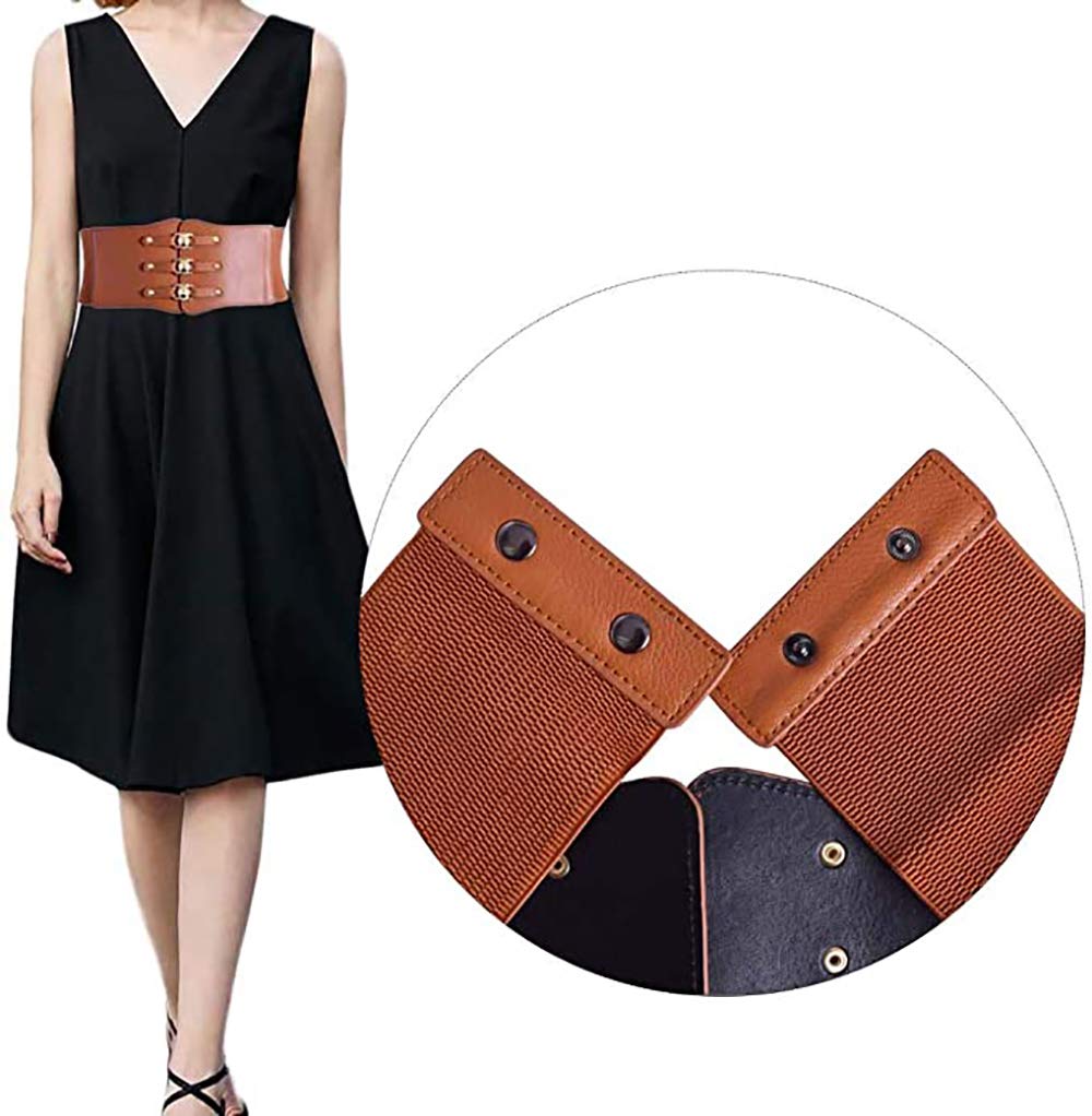 Nanxson Womens Elastic Wide Waist Band Tied Waspie Corset Obi Waist Belt PDW0077 (brown)