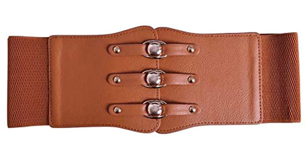 Nanxson Womens Elastic Wide Waist Band Tied Waspie Corset Obi Waist Belt PDW0077 (brown)