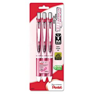 energel rtx retractable liquid gel pen.7mm, pink barrel, black ink. 3/pack