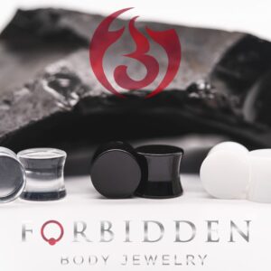 Forbidden Body Jewelry Set of 2G Black Acrylic Ear Gauges, 2 Gauge 6mm Solid Double Flared Saddle Plug Earrings