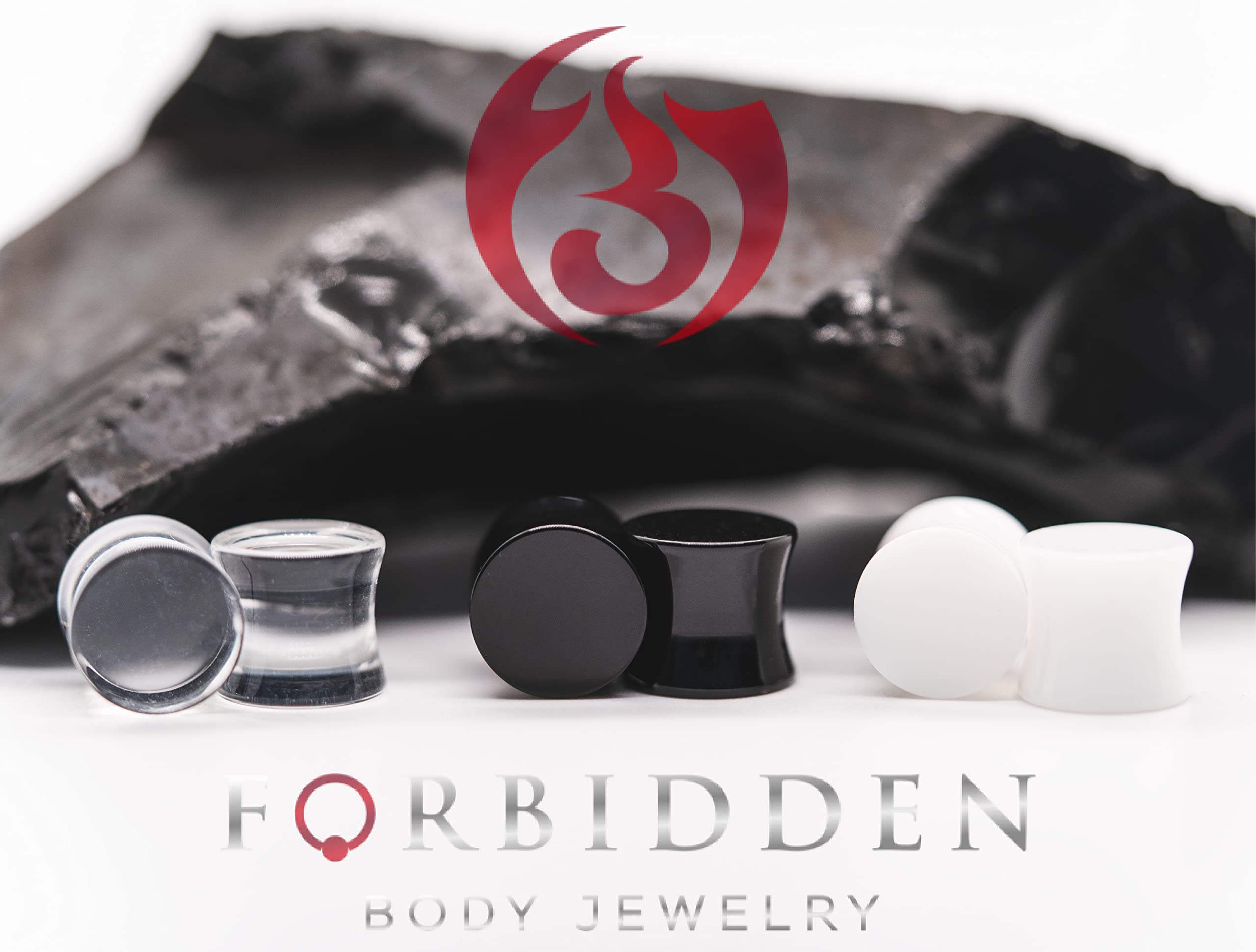 Forbidden Body Jewelry Set of 2G Black Acrylic Ear Gauges, 2 Gauge 6mm Solid Double Flared Saddle Plug Earrings