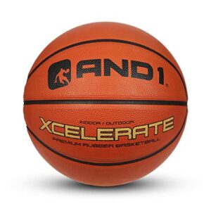 and1 xcelerate rubber basketball: game ready, official regulation size 7 (29.5”) streetball, made for indoor/outdoor basketball games- classic collection (orange)