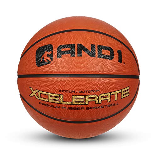 AND1 Xcelerate Rubber Basketball: Game Ready, Official Regulation Size 7 (29.5”) Streetball, Made for Indoor/Outdoor Basketball Games- Classic Collection (Orange)