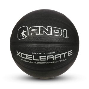 and1 xcelerate rubber basketball: game ready, official regulation size 7 (29.5”) streetball, made for indoor/outdoor basketball games- classic collection (black)