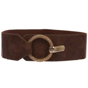 women's 3" (75 mm) wide high waist fashion stretch belt with ring hook buckle, brown | s/m 27"-30"