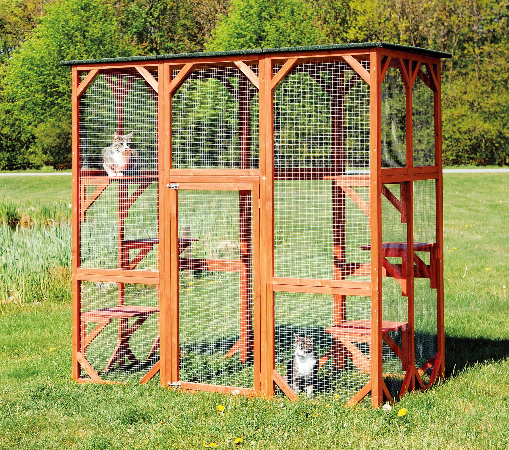 TRIXIE Outdoor Catio, Cat Enclosure with Roof, Large Cat Playpen with Platforms, Cat House, Cat Cage, Run-71 Inch