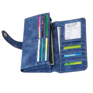 Cynure Women's Vegan Leather 17 Card Slots Card Holder Long Big Bifold Wallet,Navy