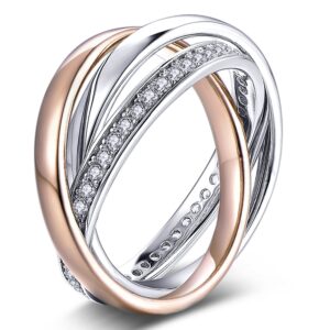 yl sterling silver cubic zirconia 3pcs interlocked stackable eternity ring set-size10