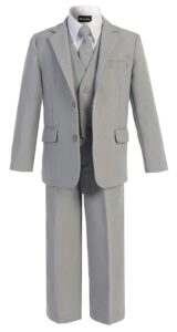 olivia koo boys solid 5-piece formal suit set with matching neck tie silver 5