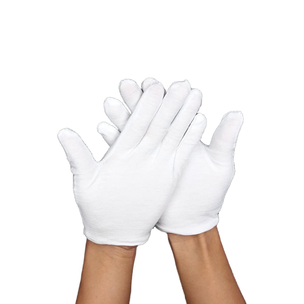 Q4 White Cotton Gloves; Lint Free. Marching Gloves for Bands, Formal Wear or Eczema. Soft Archival Gloves for Jewelry or Photo handling. Uni Size Pair.