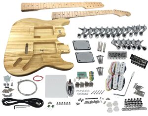 solo st style double neck diy guitar kit, paulownia body, dstk-1