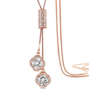 z-jeris women's crystal flower jewelry tassel pendant long chain necklace (rose gold)