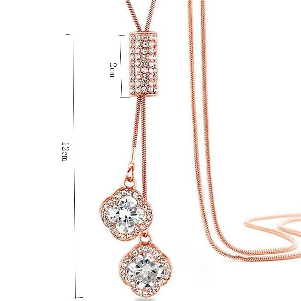 Z-Jeris Women's Crystal Flower Jewelry Tassel Pendant Long Chain Necklace (Rose Gold)