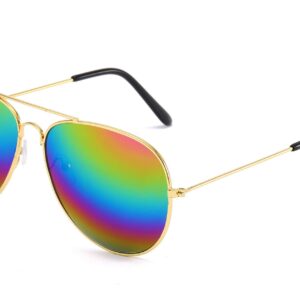 SOOLALA 2 Pairs Womens Classic Thin Metal Rainbow Mirrored Lens Aviator Sunglasses