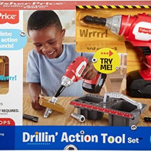 Fisher-Price Preschool Toy Drillin’ Action Tool Set with Sounds, 10 Pieces for Construction Pretend Play for Kids Ages 3+ Years