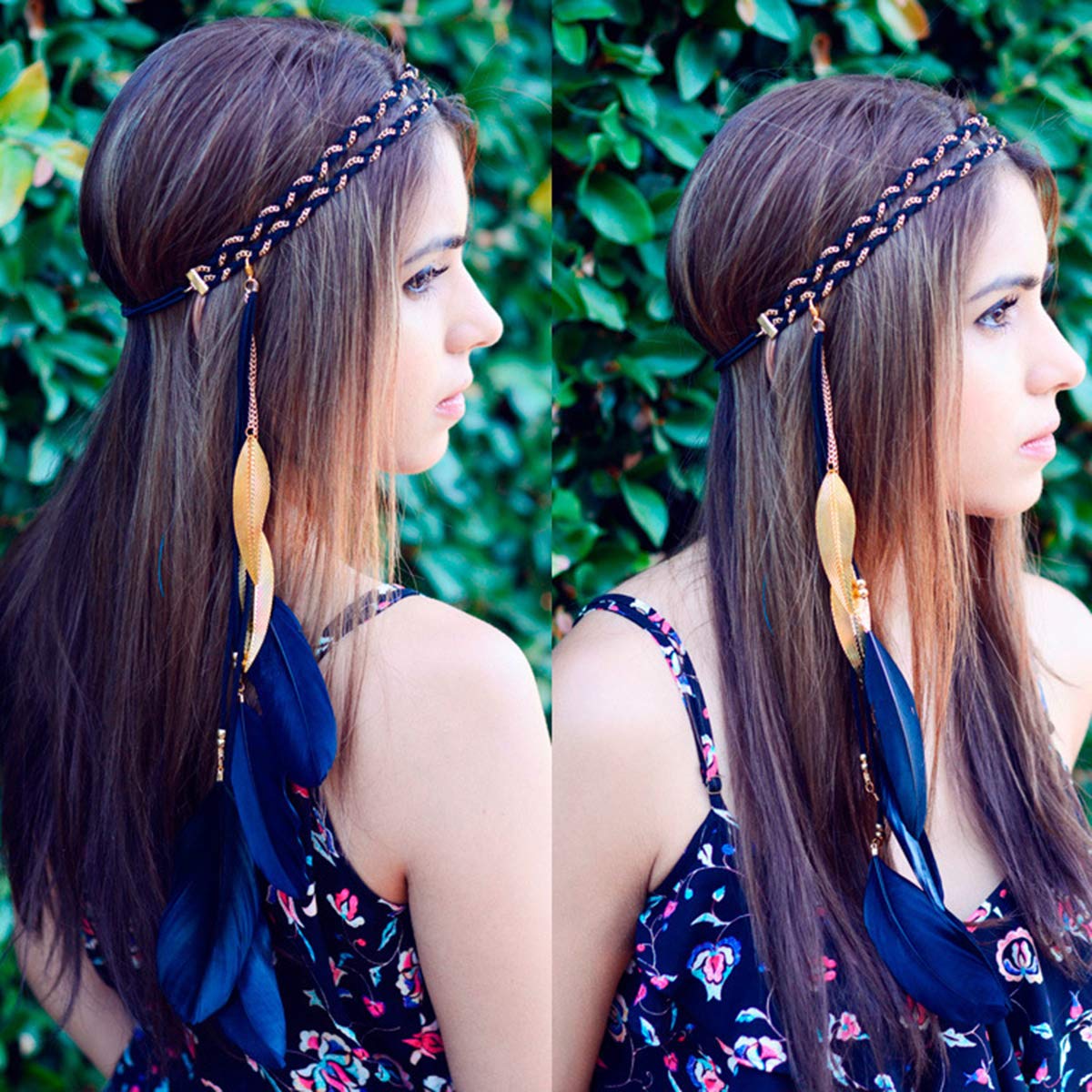 70s Hippie Headbands for Women Feather Leaf Tassels Braided Hippie Headband hair accessories Princess Head Chain for Wedding Derby Party Costumes