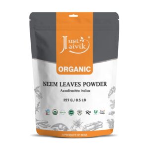 just jaivik 100% organic neem leaves powder - usda certified organic, 227 gms / 1/2 lb pound / 08 oz - azadirachta indica - promoting healthy hair and clear skin (an usda organic certified herb)