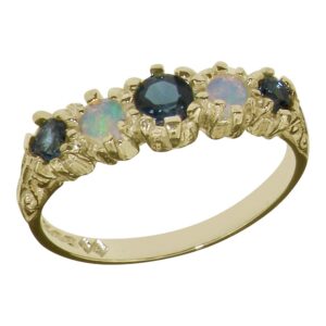 letsbuygold 14k yellow gold natural london blue topaz & opal womens band ring - sizes 4 to 12 available