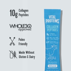 Vital Proteins Collagen Peptides Powder Supplement (Type I, III) Travel Packs, Hydrolyzed Collagen for Skin Hair Nail Joint - Dairy & Gluten Free - 10g per Serving - Unflavored (20ct per Box)