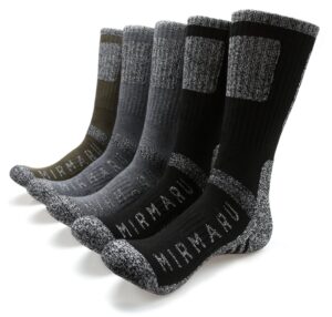 mirmaru m201-men's 5 pairs multi performance outdoor sports hiking trekking crew socks (2black, 2char, 1olive)