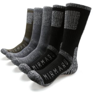 MIRMARU M201-Men's 5 Pairs Multi Performance Outdoor Sports Hiking Trekking Crew Socks (2Black, 2Char, 1Olive)