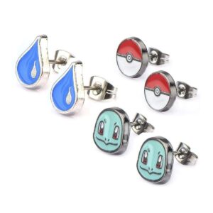 pokemon squirtle poke ball water drop stainless steel stud earrings set