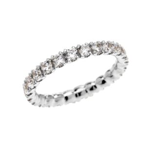 10k white gold dainty 2 carat cubic zirconia wedding eternity band ring (size 6.5)