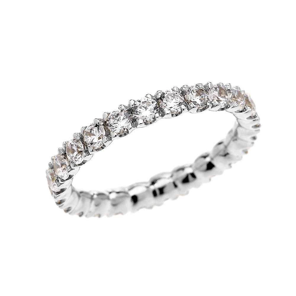 10k White Gold Dainty 2 Carat Cubic Zirconia Wedding Eternity Band Ring (Size 6.5)