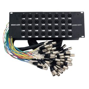 seismic audio speakers rack mount 32 channel xlr trs combo splitter snake cable, 5’ and 15’ xlr trunks, 32 channel splitter