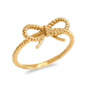 modern contemporary rings 10k yellow gold twisted style rope band bow tie ribbon ring (size 6.5)