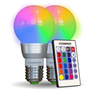 kobra led color changing light bulb with remote control - 16 different color choices smooth, fade, flash or strobe mode - smart remote lightbulb - rgb & multi colored