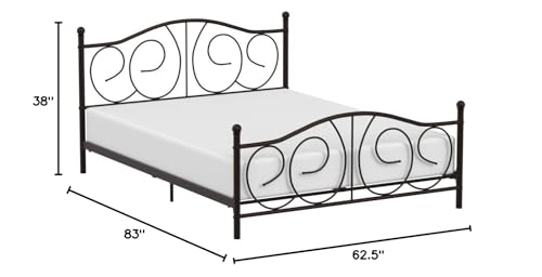 DHP Victoria Metal Platform Bed with Decorative Accent Headboard and Footboard, Adjustable Base Height for Underbed Storage, No Box Spring Needed, Queen, Bronze