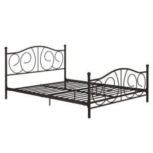 dhp victoria metal platform bed with decorative accent headboard and footboard, adjustable base height for underbed storage, no box spring needed, queen, bronze