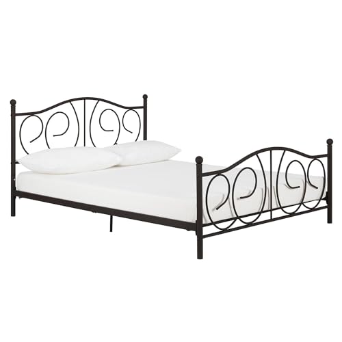 DHP Victoria Metal Platform Bed with Decorative Accent Headboard and Footboard, Adjustable Base Height for Underbed Storage, No Box Spring Needed, Queen, Bronze