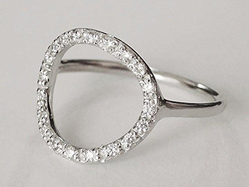 SOVATS Open Circle Ring for Women Set with White Cubic Zirconia 925 Sterling Silver Rhodium Plated - Simple, Stylish &Trendy Nickel Free Ring, Size 7